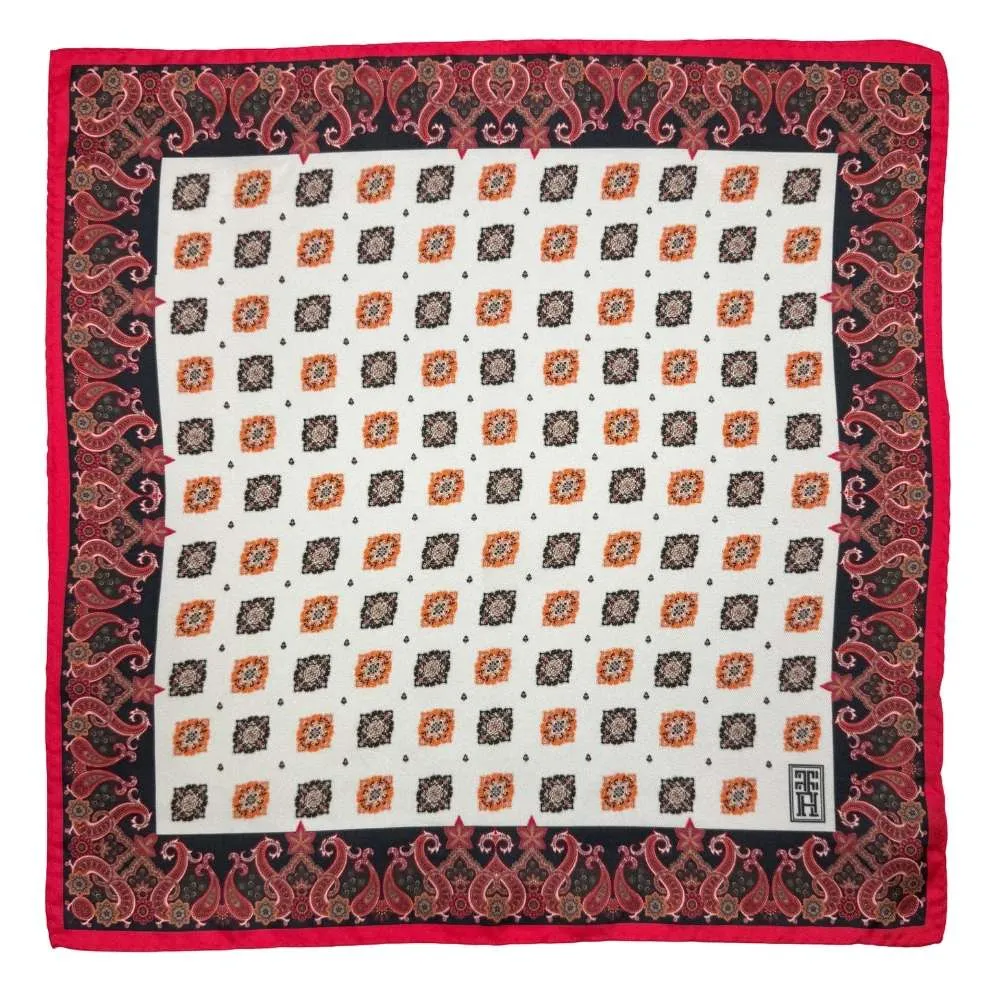 Pink Italian Silk Pocket Square with Brown Motif and Black Paisley ...